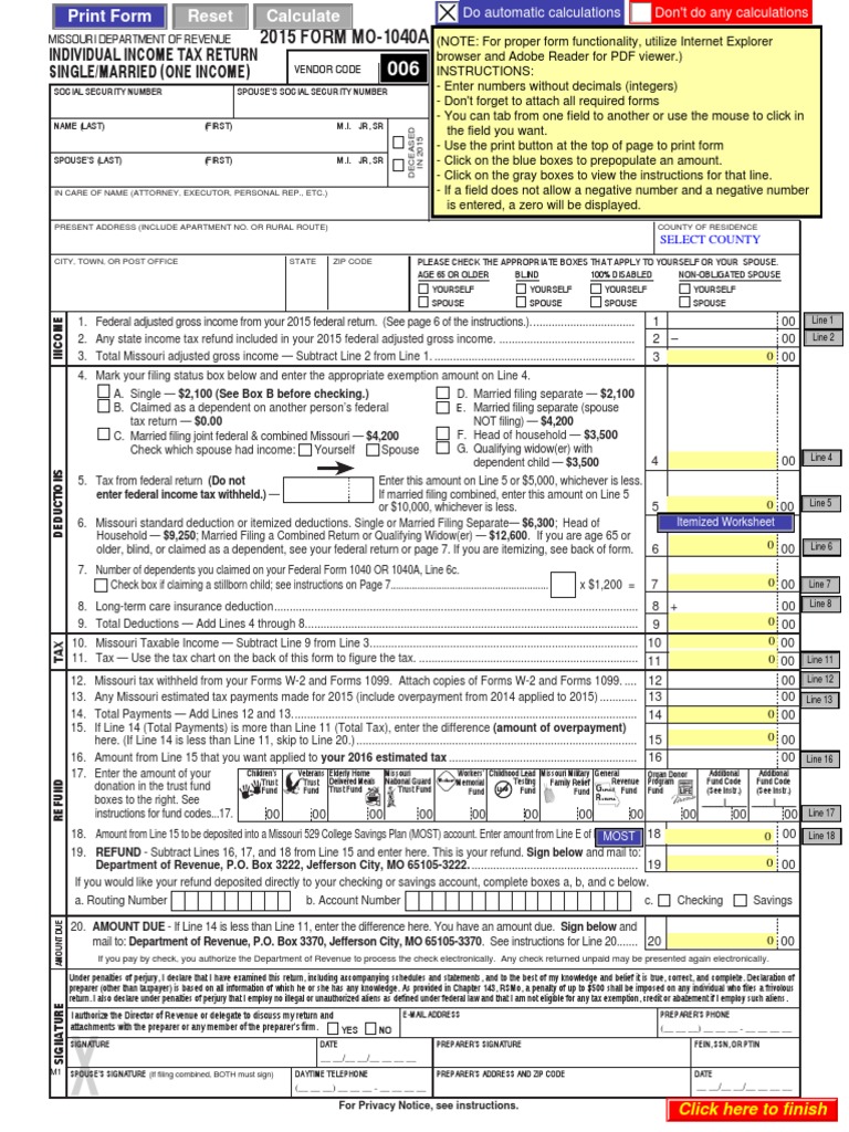 Missouri Tax Return Instructions | PDF | Tax Refund | Social Security ...