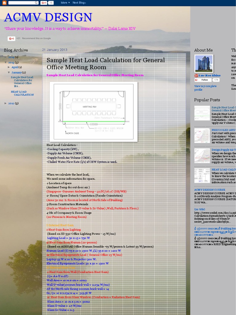 ACMV DESIGN: Sample Heat Load Calculation For General Office Meeting ...