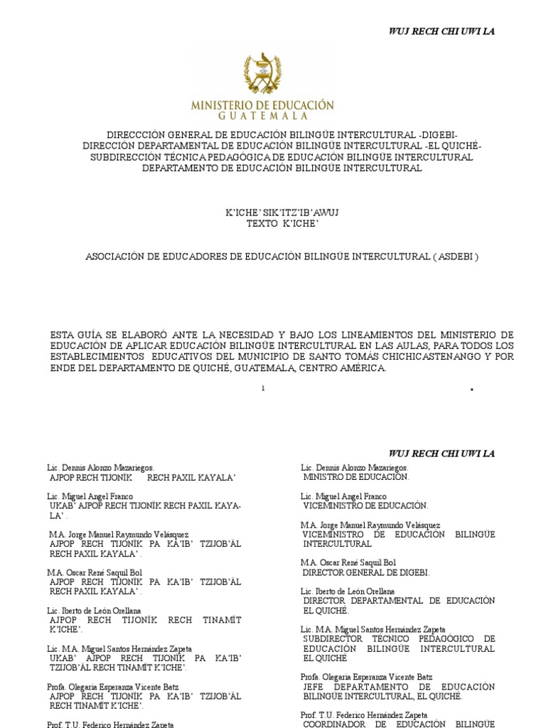 Texto Bilingüe Autorizado Por Mineduc Quiché, Guatemala-Wuj Rech Chi ...