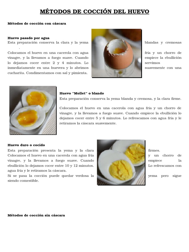 Métodos de Cocción Del Huevo | El huevo como alimento | Alimentos
