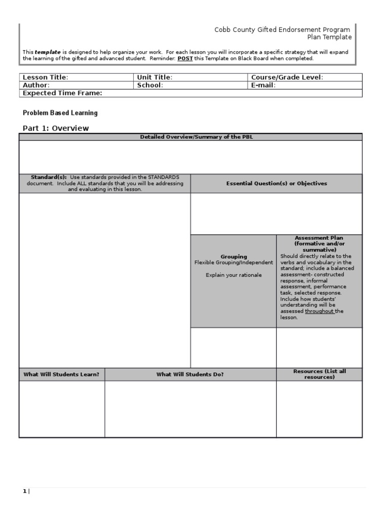 Problem Based Learning Lesson Plan Template Rev | PDF | Educational ...