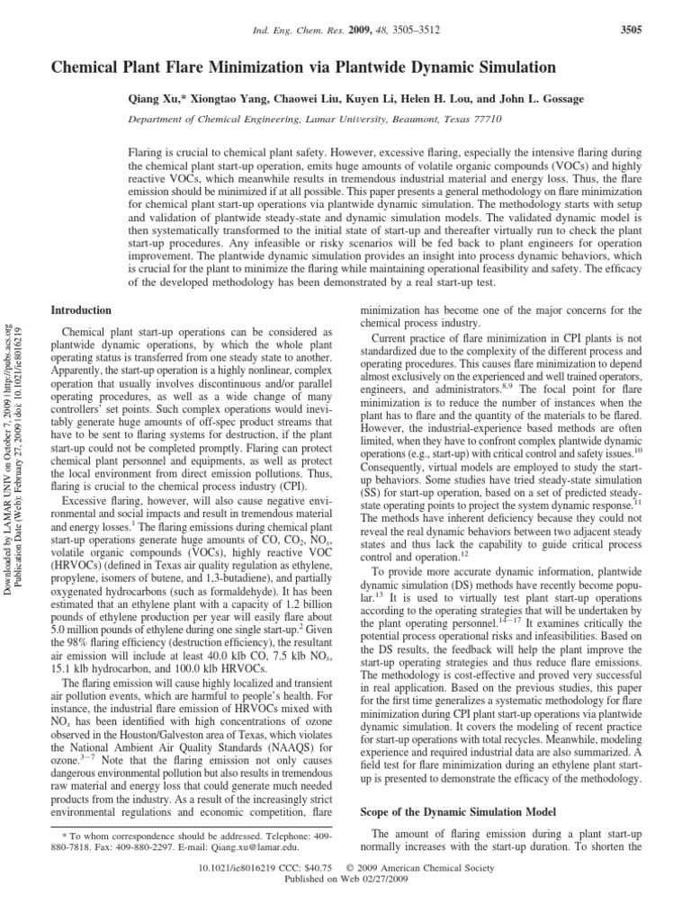 Chemical Plant Flare Minimization Via Plantwide Dynamic Simulation | PDF