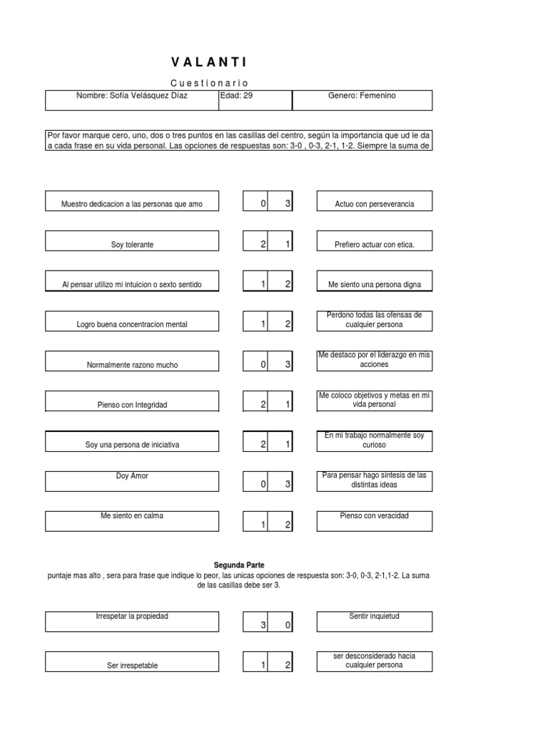 Cuestionario Valanti