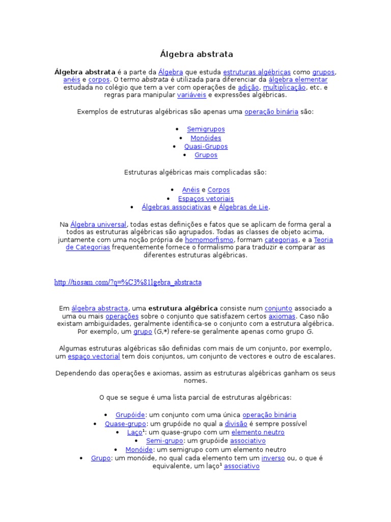 Álgebra abstrata | Álgebra Abstrata | Grupo (Matemática)