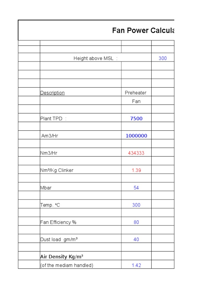 Fan Power Calculation for Preheater | PDF | Technology & Engineering