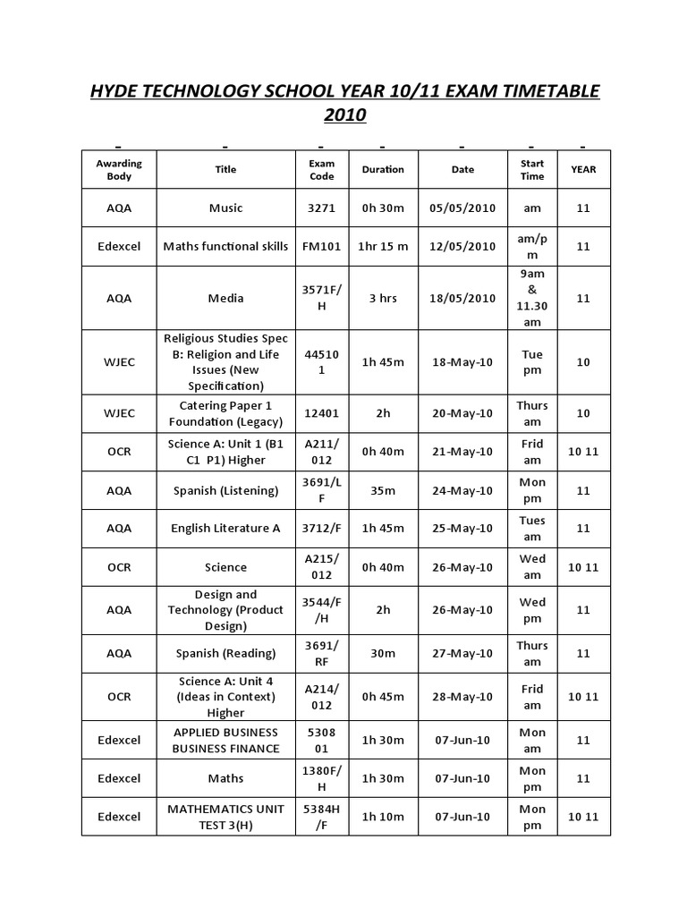 GCSE Exam Timetable 2010 | PDF | Qualifications | Educational ...