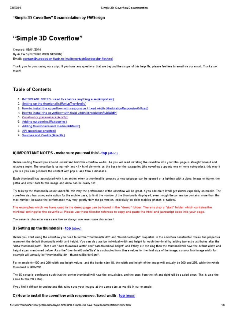 Simple 3D Coverflow Documentation | PDF | Html Element | Page Layout