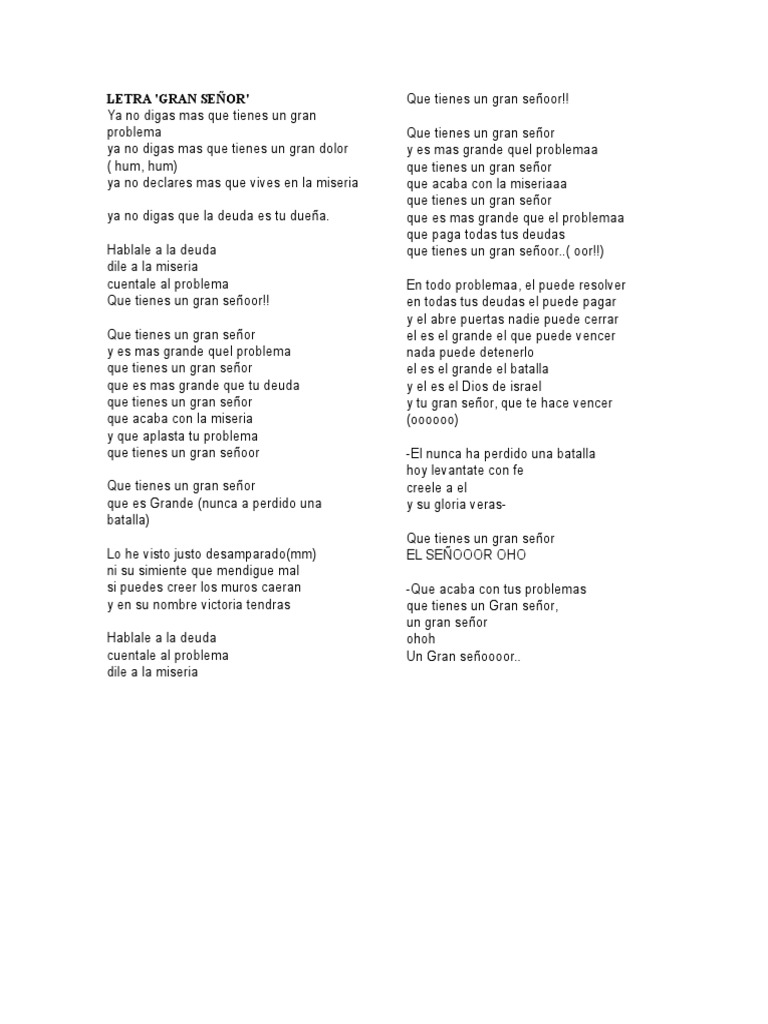 Letra Un Gran Señor | PDF