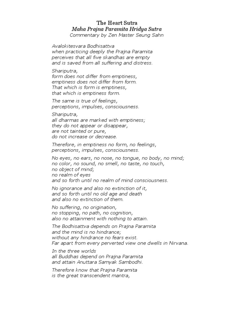 Heart Sutra - Commentary by Zen Master Seung Sahn | PDF | Enlightenment ...