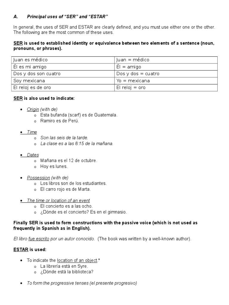 Handout - Ser vs. Estar | PDF | Norm (Social) | Rules