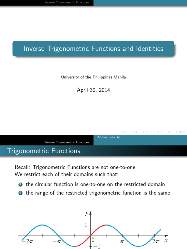 Inverse Trigonometric Functions and Identities | PDF | Trigonometric ...