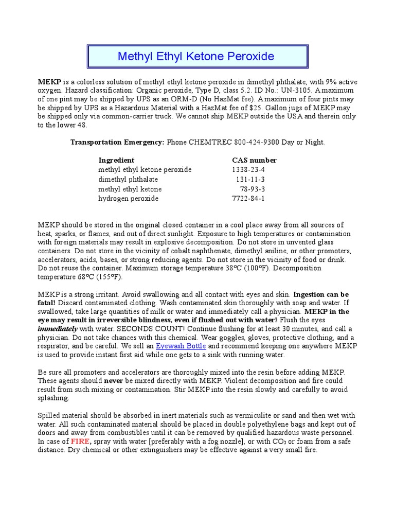 Methyl Ethyl Ketone Peroxide | PDF