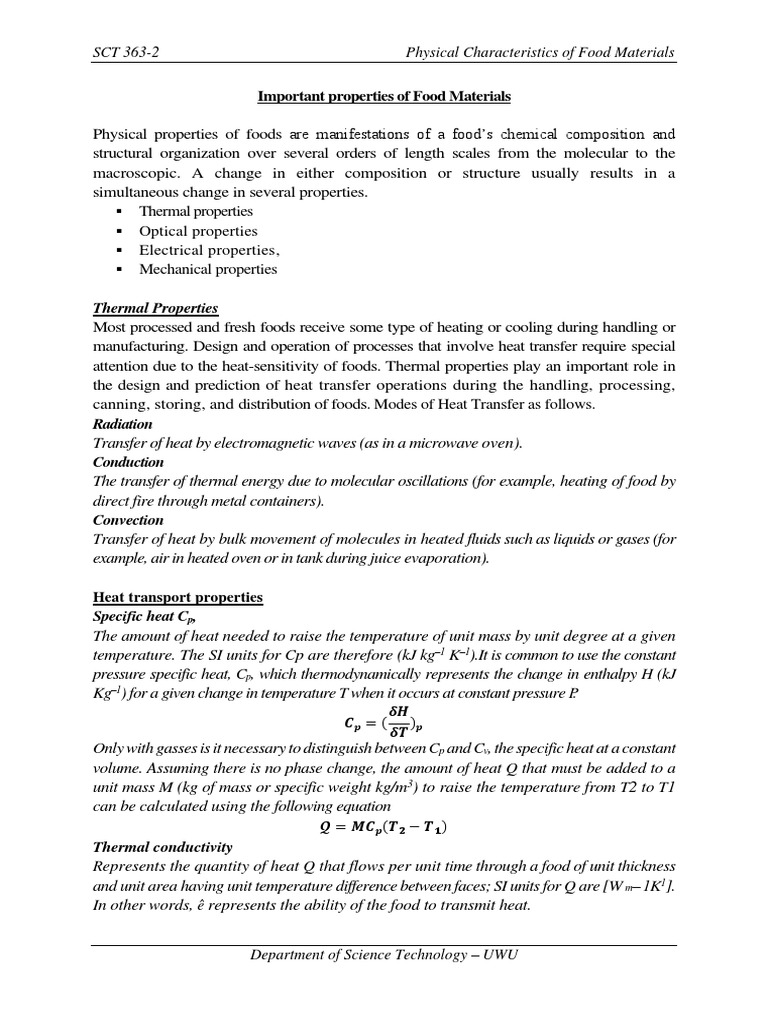 Physical Properties of Food Materials | PDF | Heat Transfer | Density