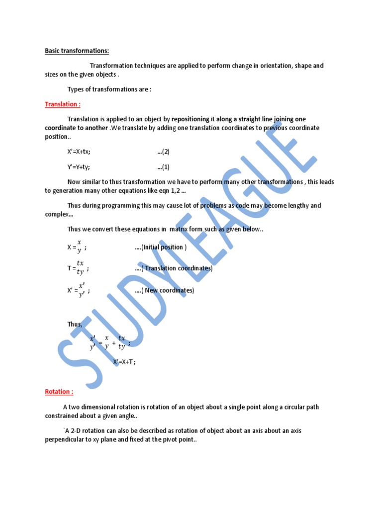 Basic Transformations Pdf Cartesian Coordinate System Coordinate