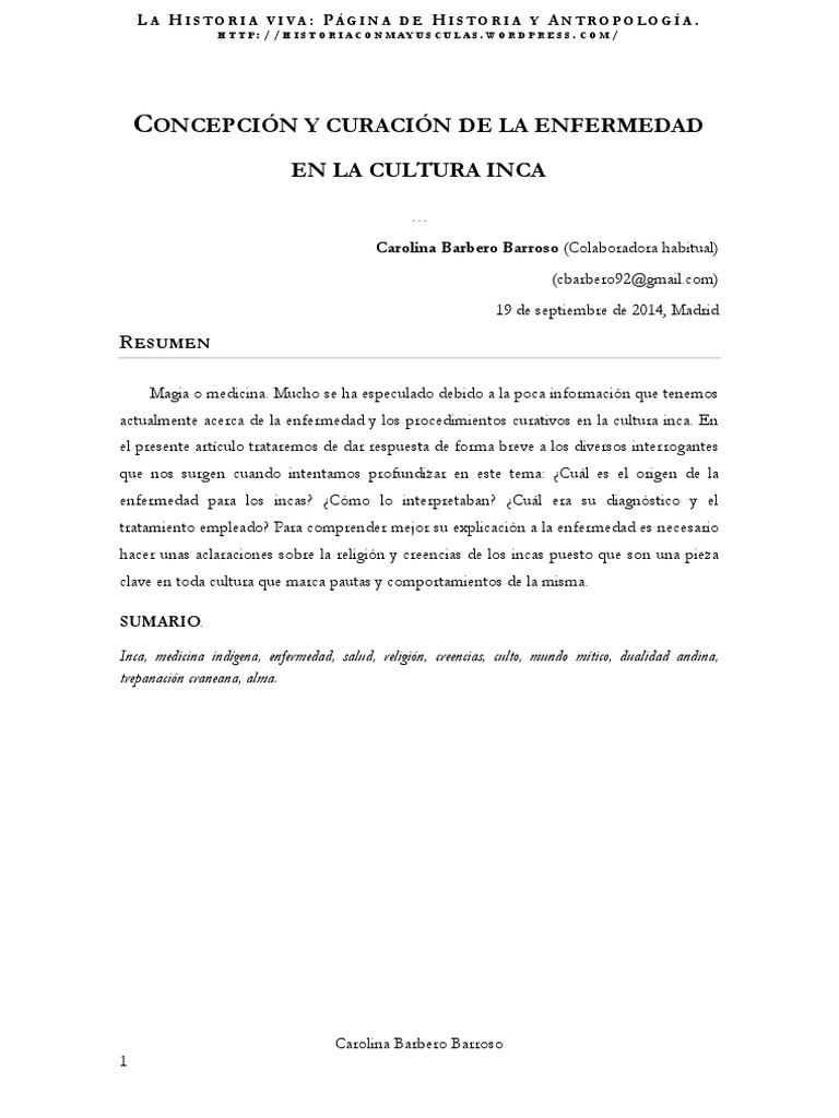 Concepción y Curación de La Enfermedad en La Cultura Inca | PDF ...
