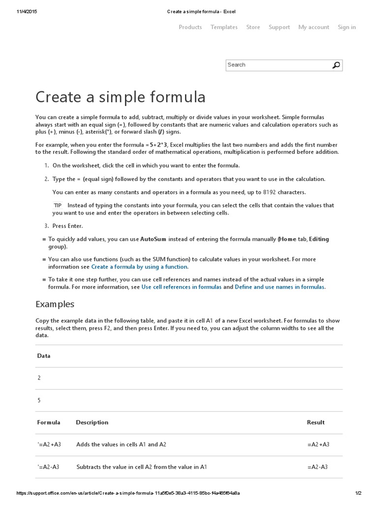 Create A Simple Formula - Excel | PDF | Formula | Microsoft Excel
