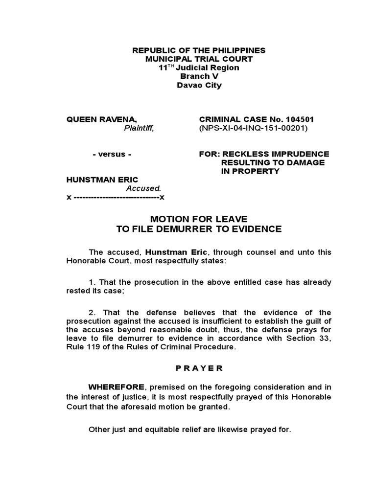 Motion For Demurrer | PDF | Demurrer | Affidavit