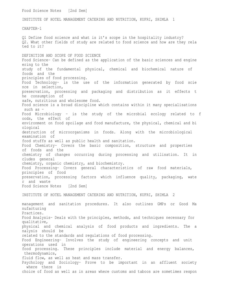 2nd Sem Food Science Notes | PDF | Fat | Cooking Oil