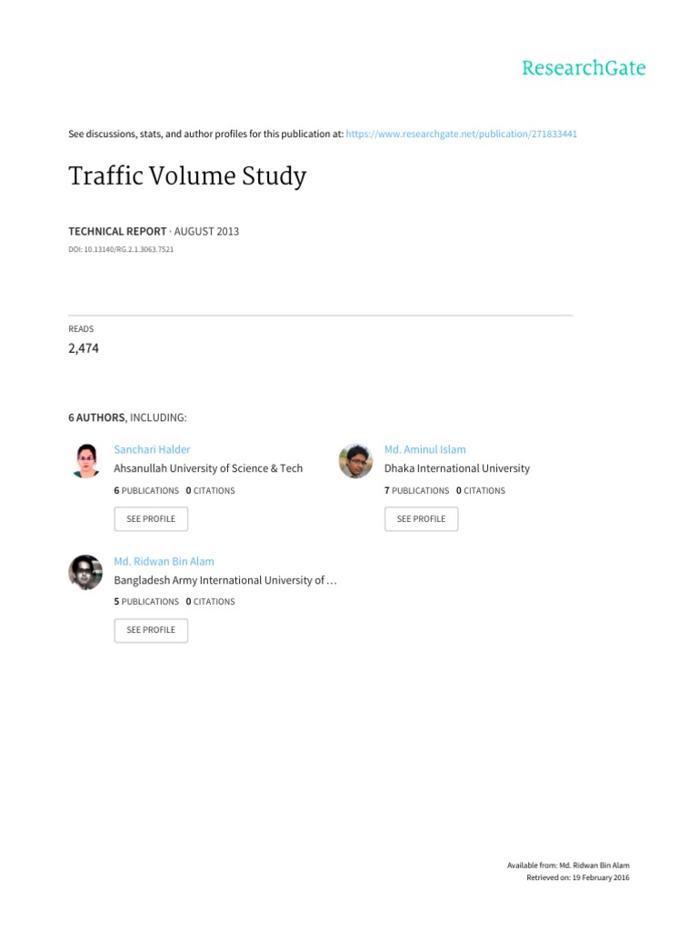 Traffic Volume Study | PDF | Traffic | Land Transport