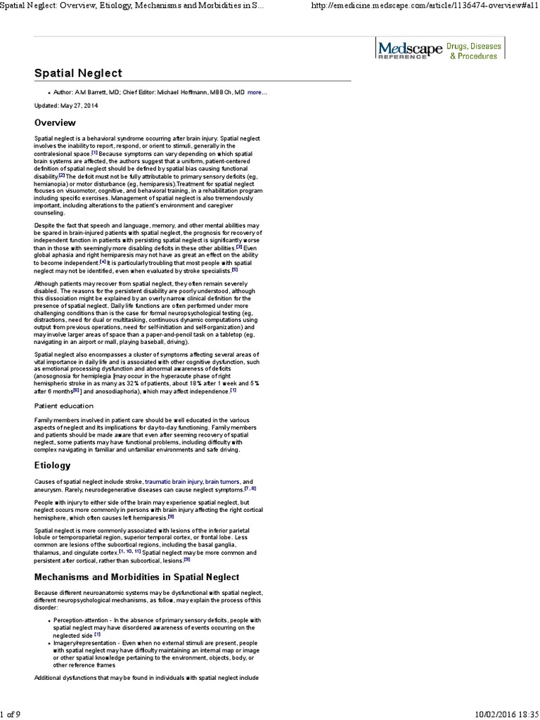 Spatial Neglect - Overview, Etiology, Mechanisms and Morbidities in ...