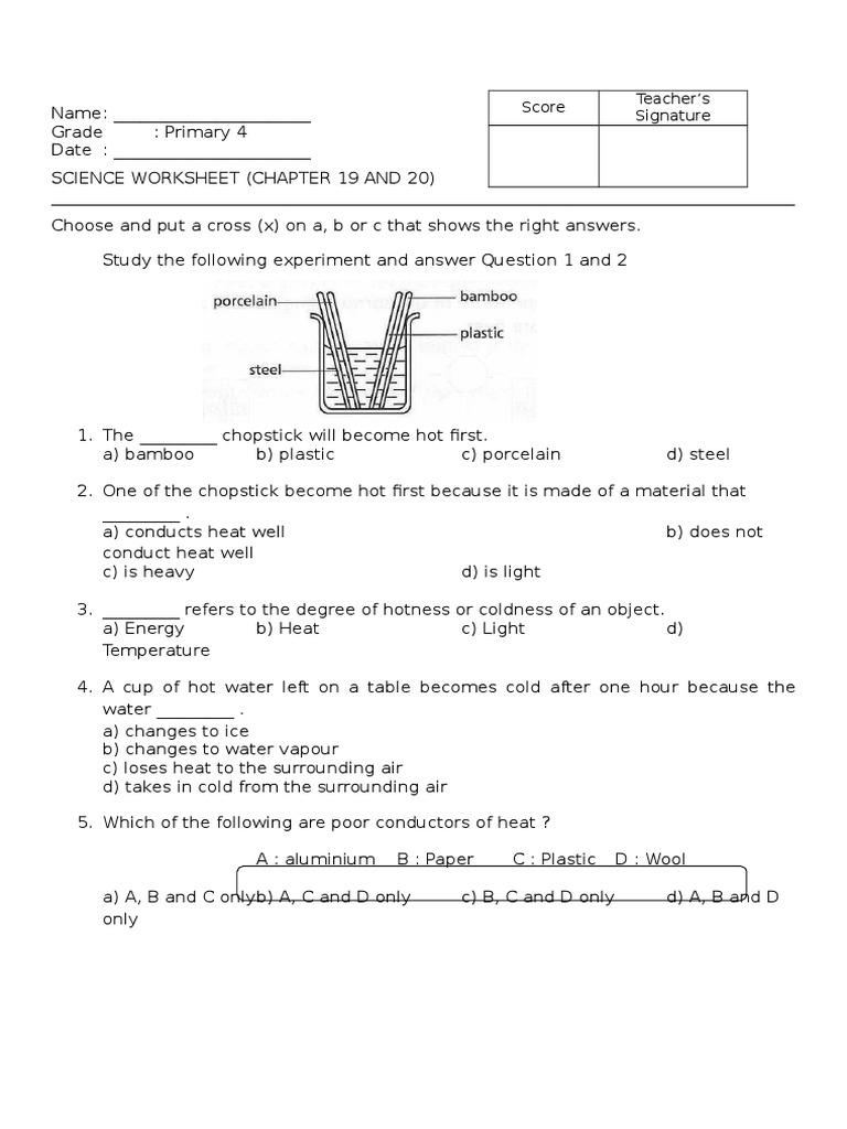 P4 Worksheet Science Heat and Circuit | PDF | Heat Transfer | Thermal ...