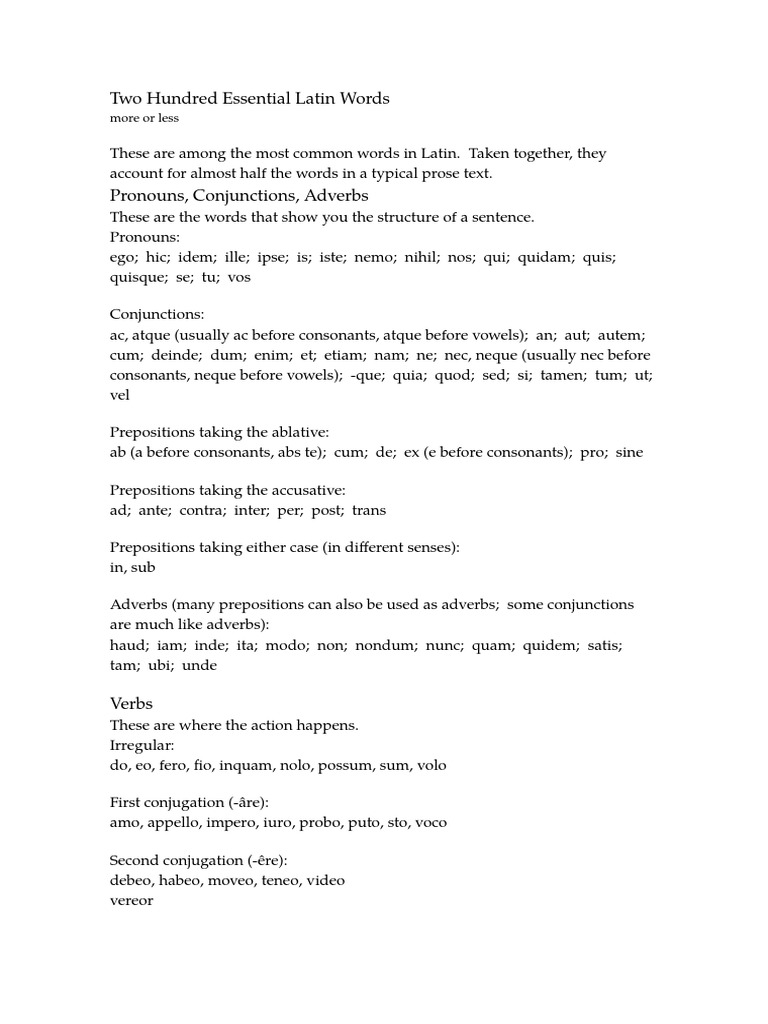 200 Palabras Esenciales de Latin | PDF | Latin | Grammar