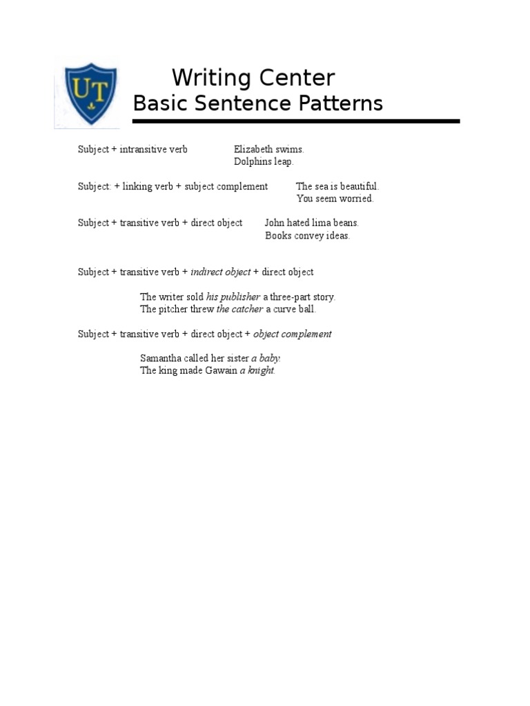 Basic Sentence Patterns Overview | PDF