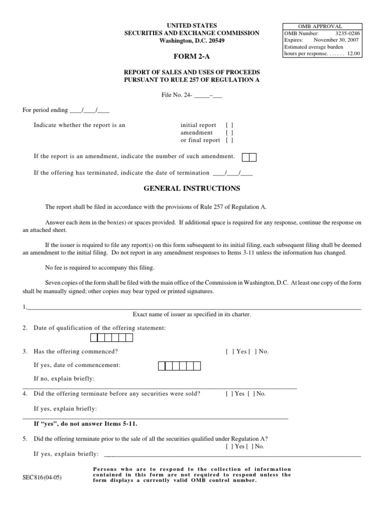 Securities and Exchange Commission (SEC) - Form2-A | PDF | Securities ...