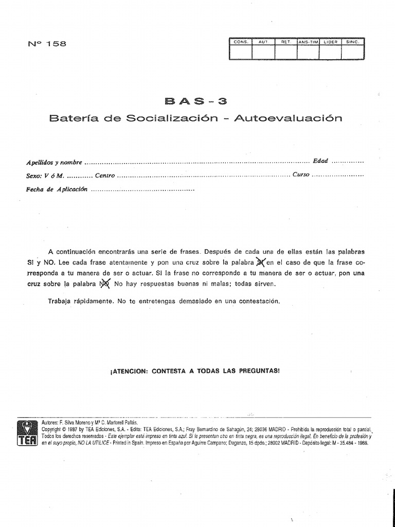 Cuestionario BAS-3 PDF | PDF