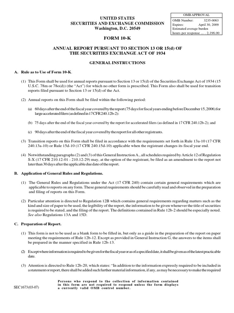 SEC Form 10-K Annual Report Guide | PDF | Regulation S K | Form 10 K