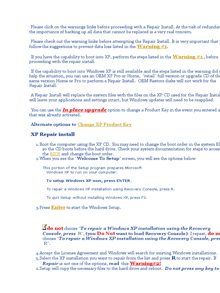 Windows XP Repair Install Guide | PDF | Windows Xp | Booting