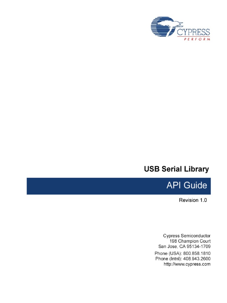 Cypress USB-Sunkoerial API Documentation | PDF | Usb | Application Programming Interface
