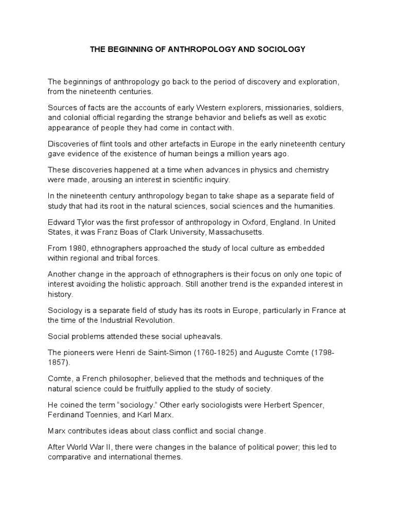 (Socioanthro) The Beginning of Anthropology and Sociology | PDF ...