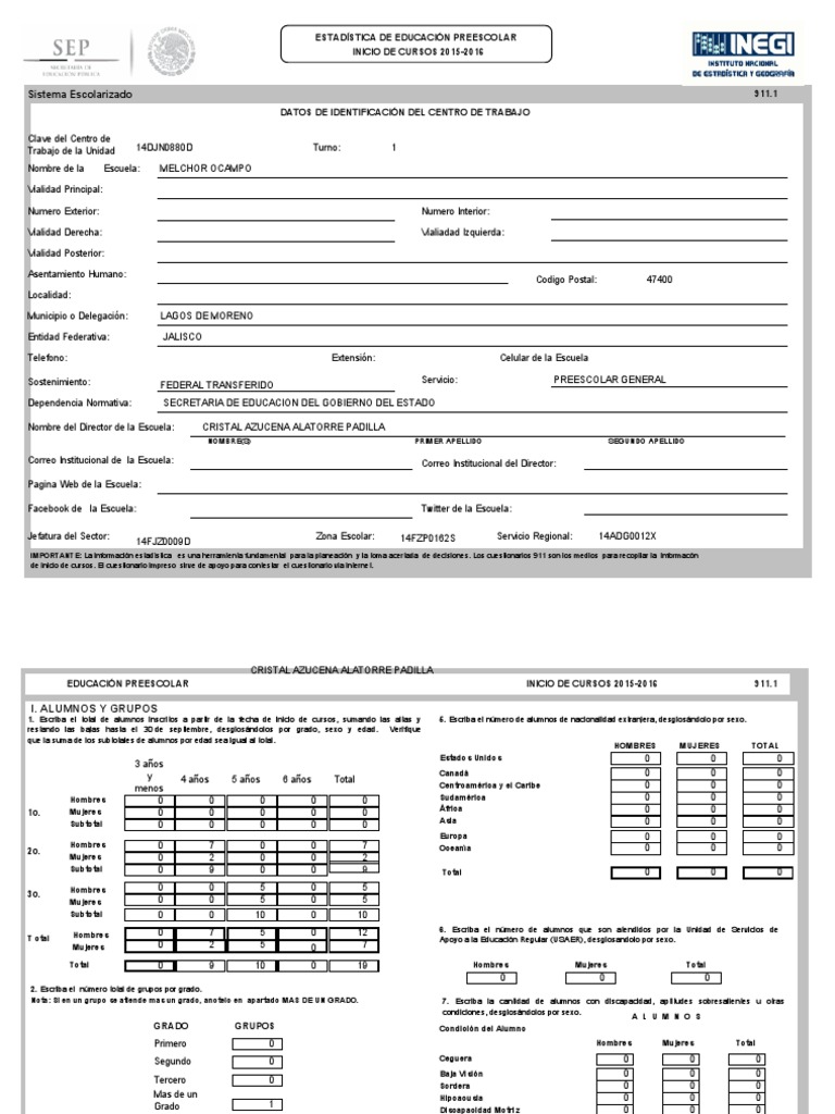Estadistica 911 Llenado | PDF | Maestros | Internet
