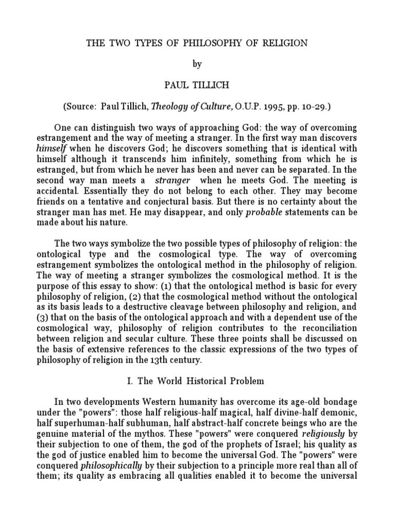 Paul Tilich: Two Types of Philosophy of Religion | PDF | Nous | Truth