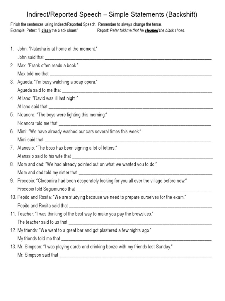 Indirect-Reported Speech (Backshift) | PDF
