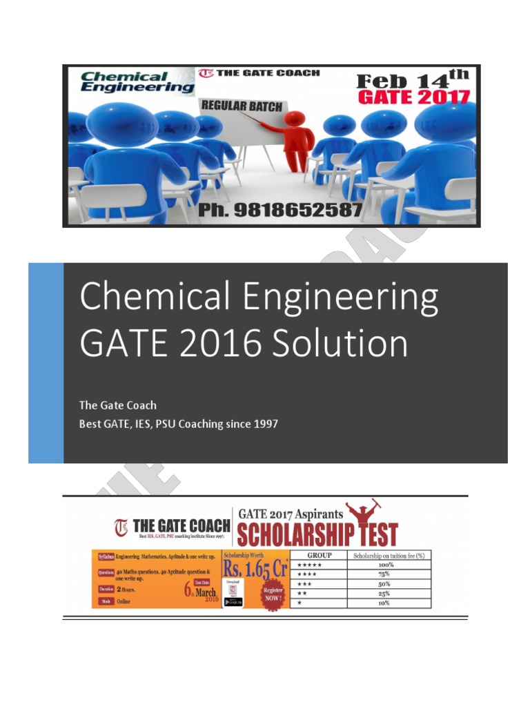GATE 2016 Chemical Engineering Solutions | PDF | Chemical Engineering ...