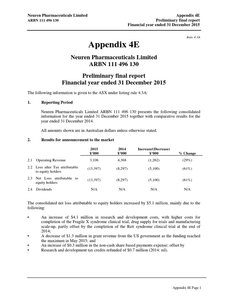 Appendix 4E | PDF | Deferred Tax | International Financial Reporting ...