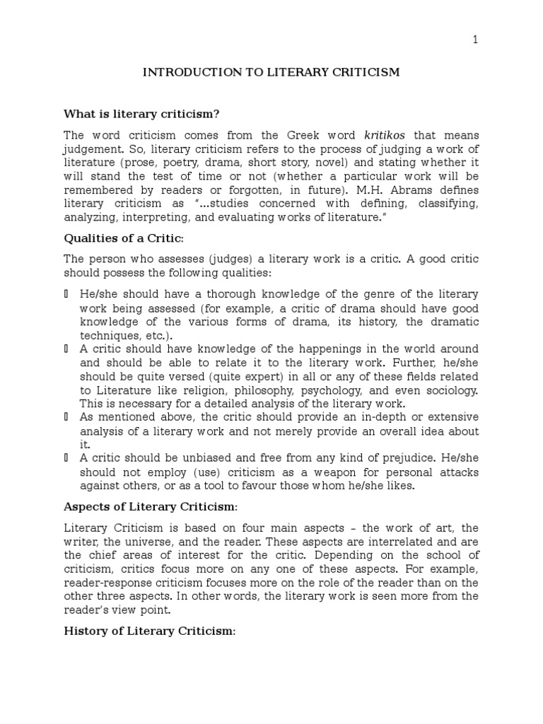 Introduction To Literary Criticism 1 | PDF | Literary Criticism | Tragedy