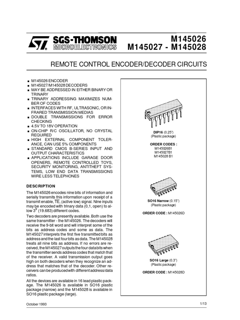MC145026 e MC145027 | PDF | Bit | Remote Control