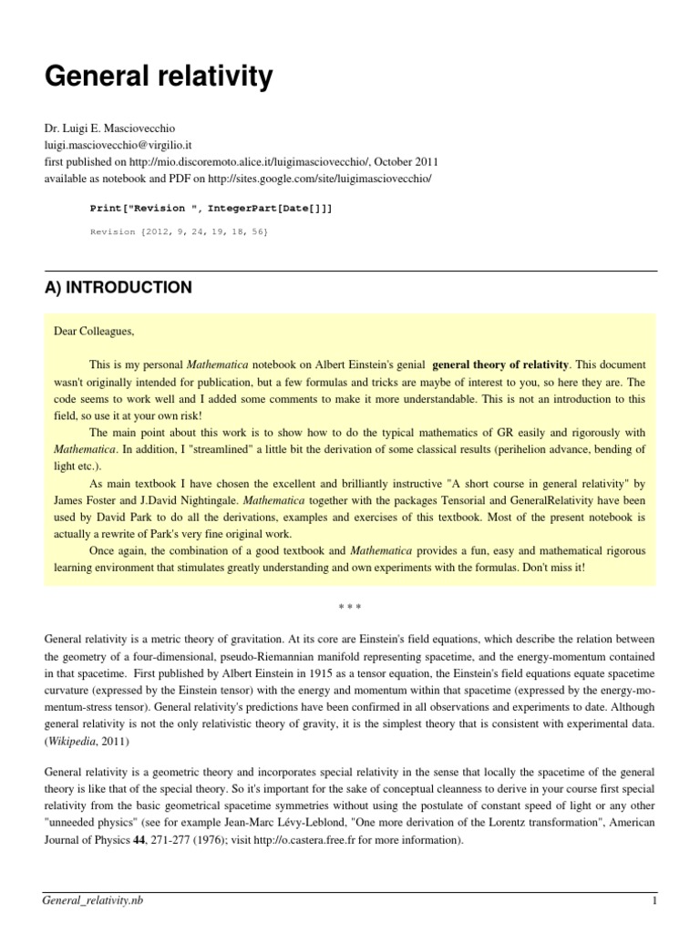 General Relativity Introduction | PDF | General Relativity | Theories ...