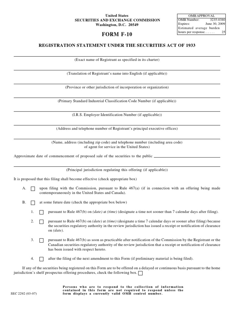 Securities and Exchange Commission (SEC) - Formf-10 | PDF | Securities ...