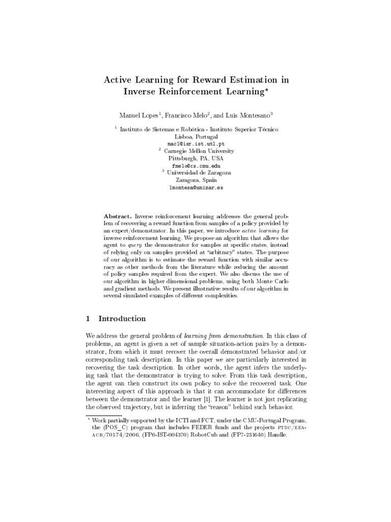 Active Learning for Reward Estimation in Inverse Reinforcement Learning Using Bayesian Inference ...