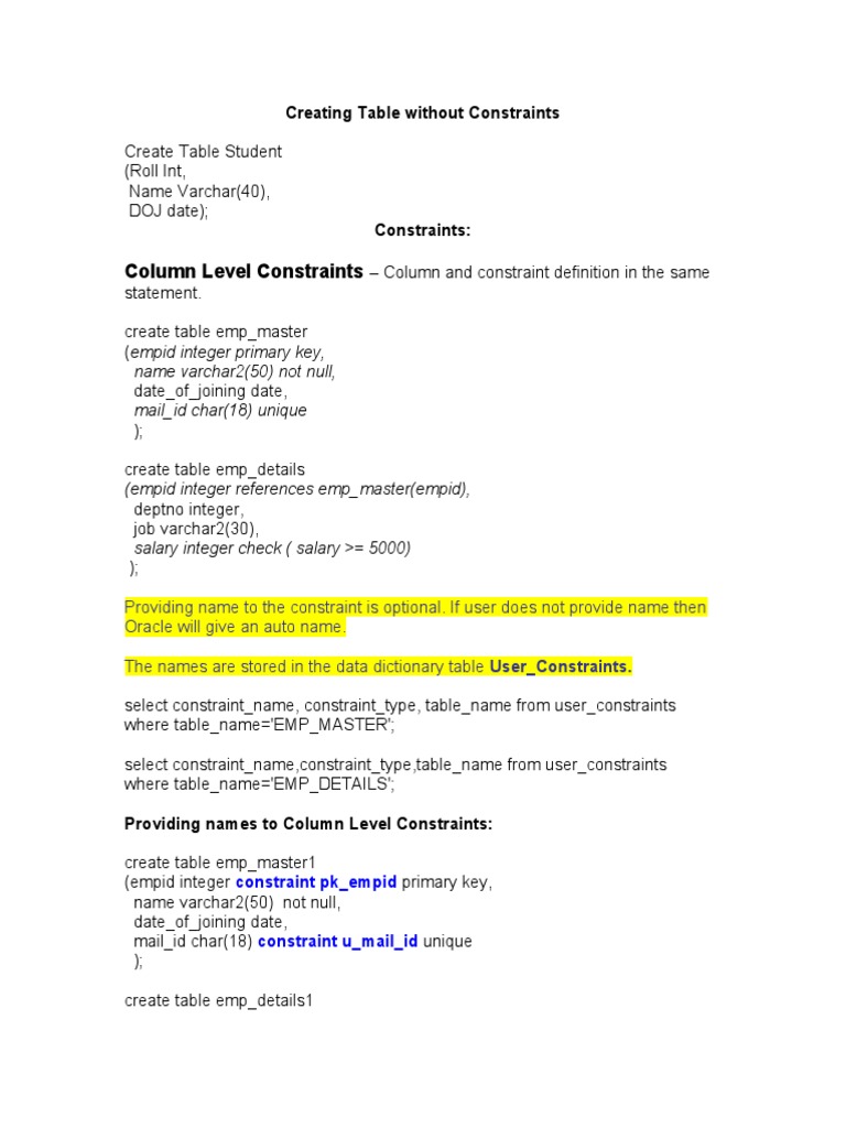 1 Table Creation | PDF | Sql | Relational Database