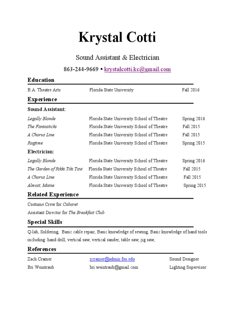 Krystal Cotti Theatrical Resume | PDF