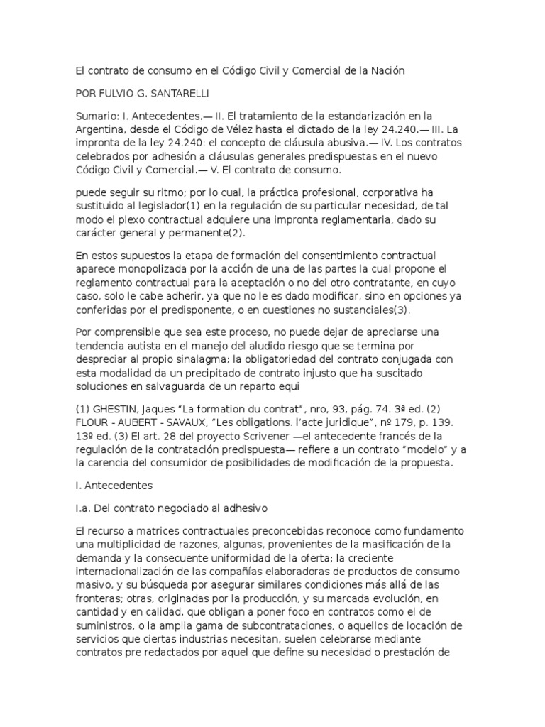 El Contrato De Consumo En El Código Civil Y Comercial De La Nación