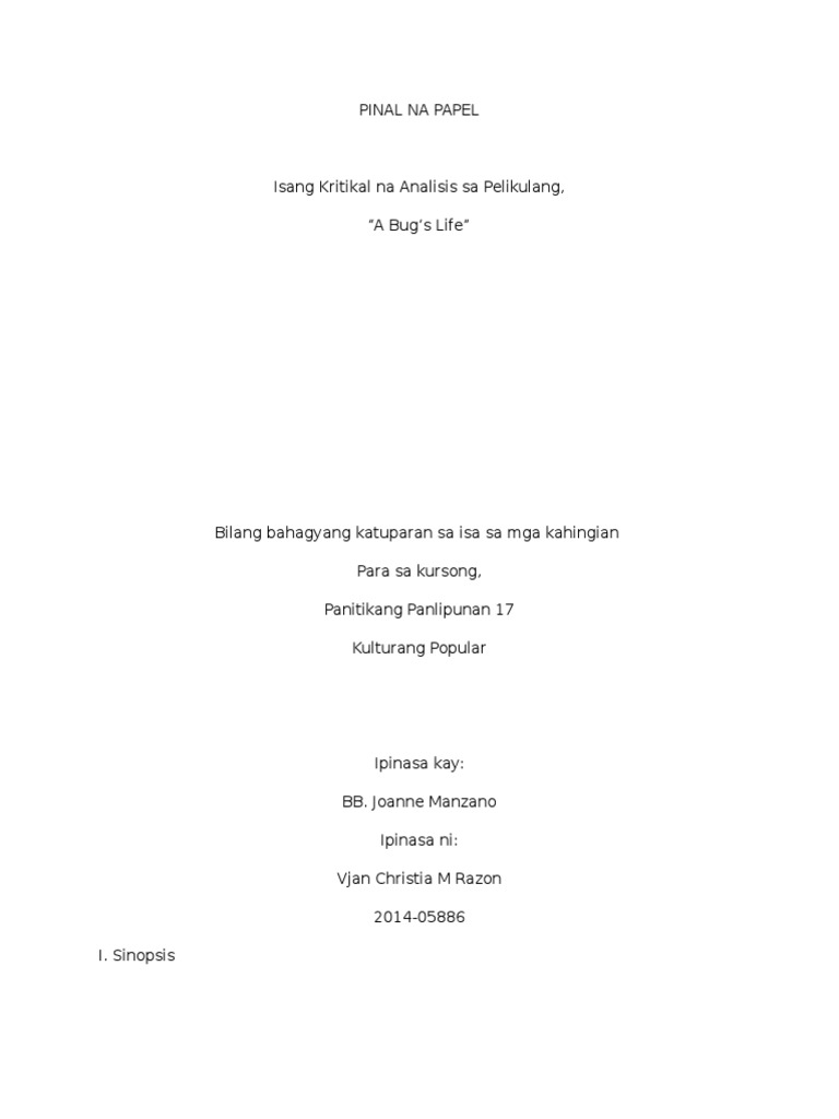 A Bugs Life Analysis | PDF