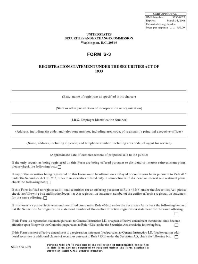 Securities and Exchange Commission (SEC) - Forms-3 | Download Free PDF ...