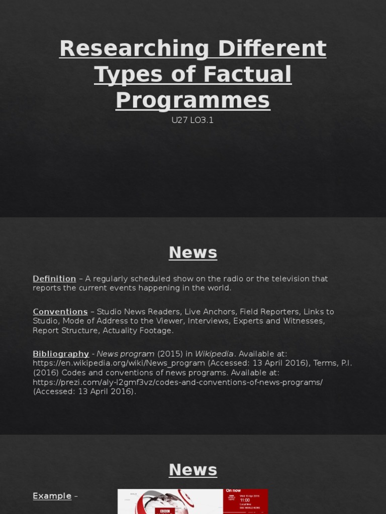 Types of Factual Programmes Explained | PDF | Reality Television ...