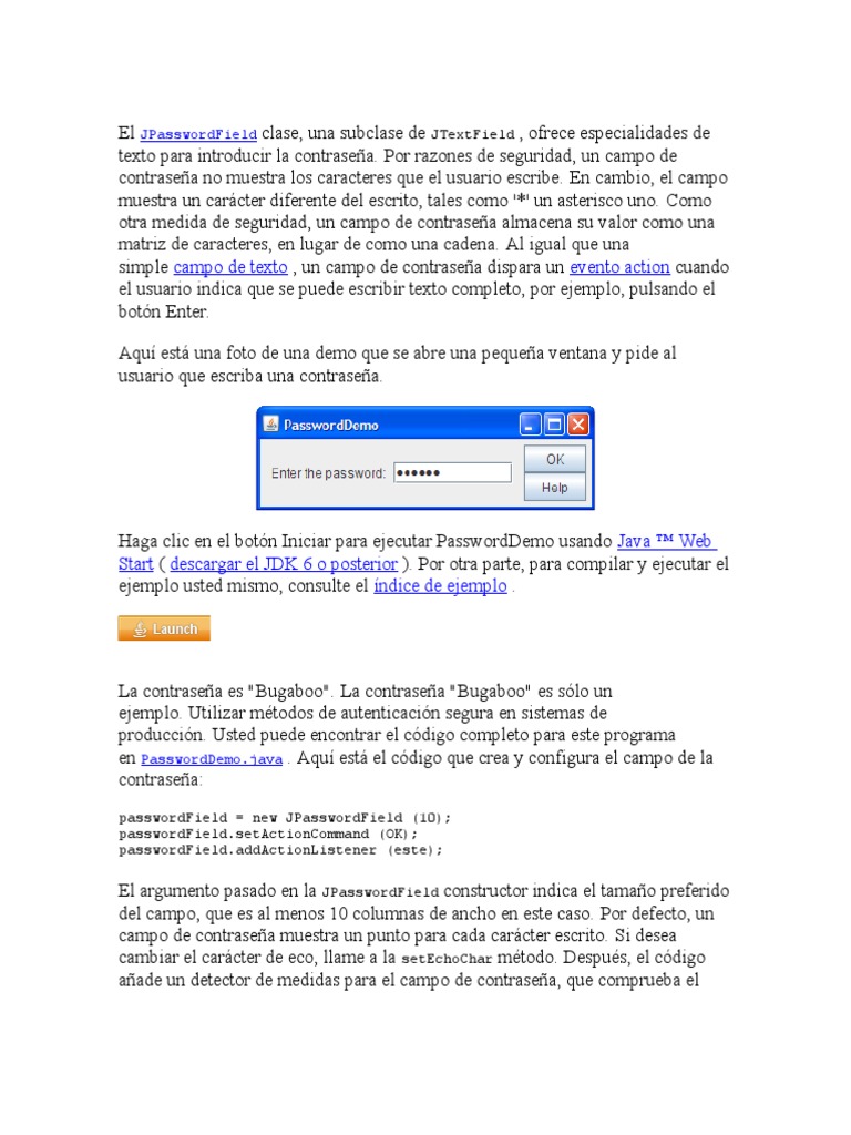 JPasswordField Java | Descargar gratis PDF | Contraseña | Java ...